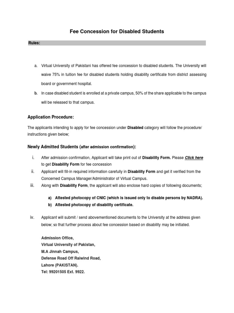 Fee Concession For Disabled Students | PDF