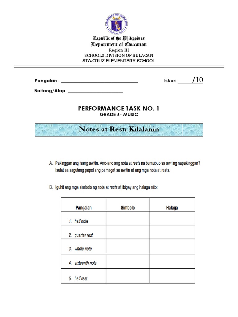 Performance Task-Pt With Rubrics-Music 6 | PDF