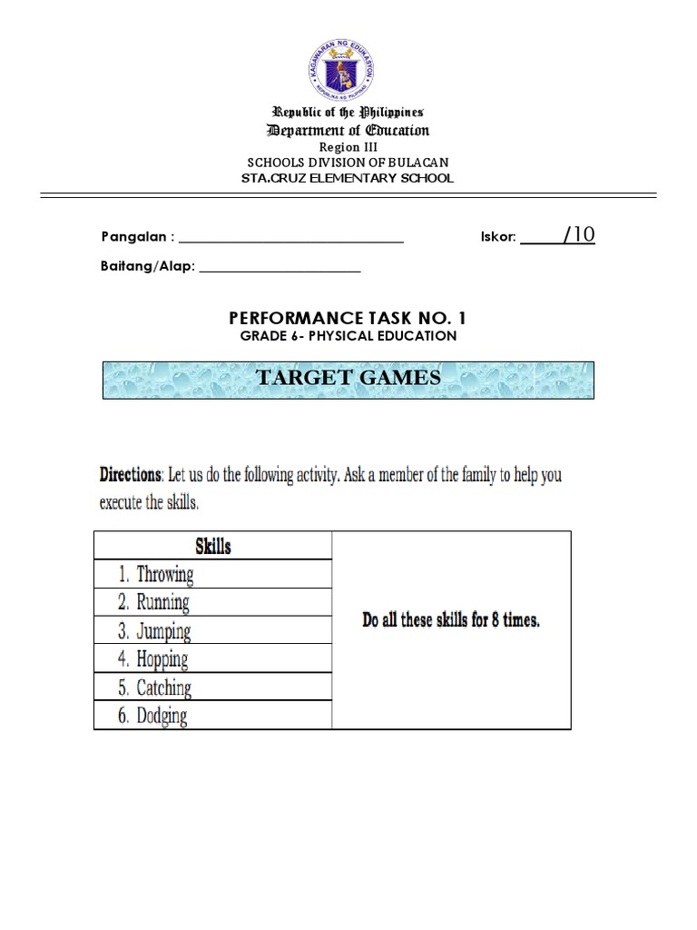 Performance Task-Pt With Rubrics-P.e. 6 | PDF | Wellness