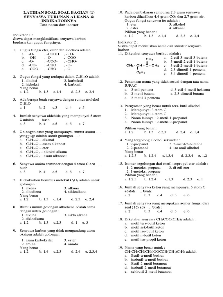 Soal Latihan Senyawa Turunan Alkana 1 211023 225257 | PDF