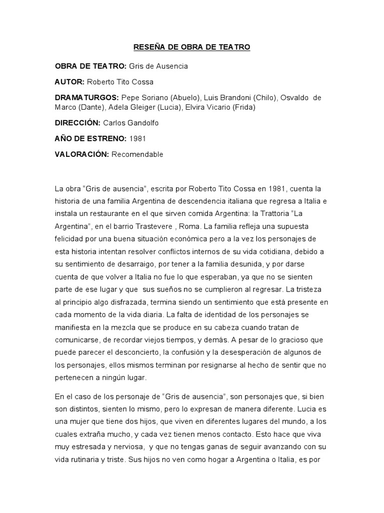 Reseña de Obra de Teatro | PDF | Italia