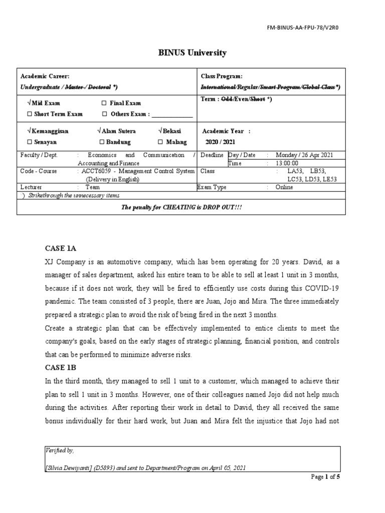 Soal UTS Management Control System | PDF | Decision Making | Top Down ...