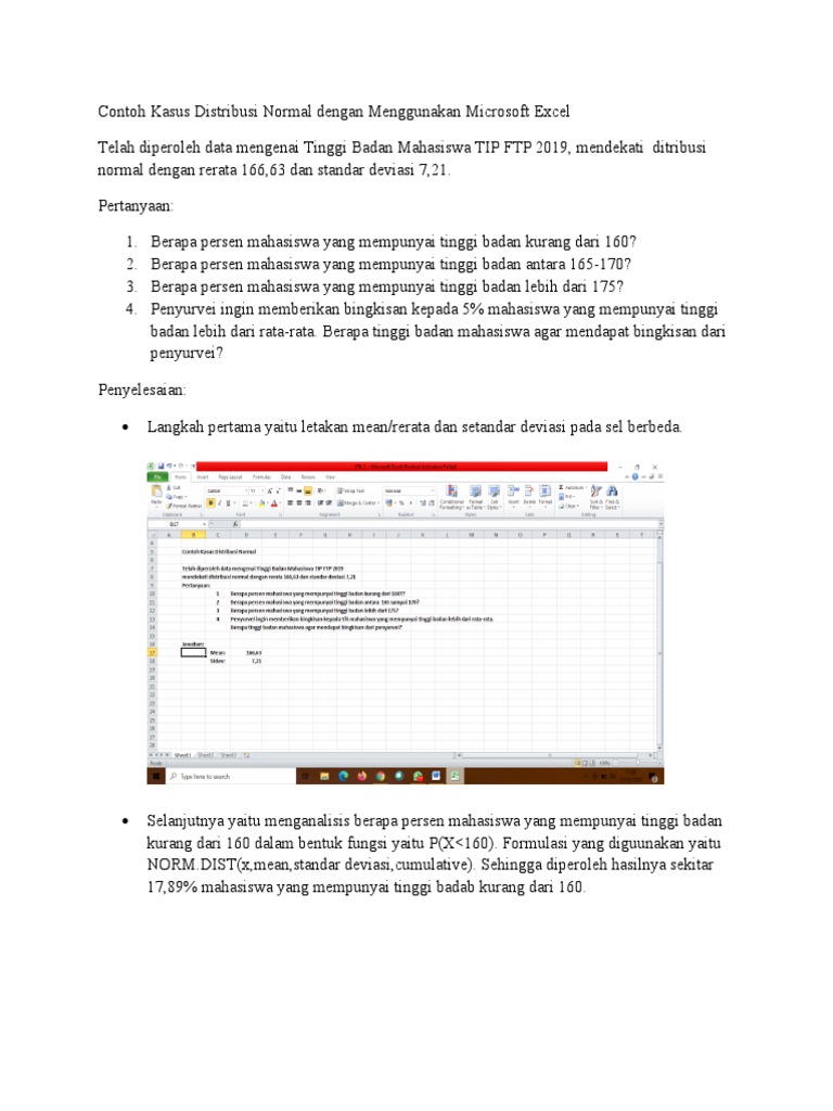 Contoh Kasus Distribusi Normal Dengan Menggunakan Microsoft Excel | PDF