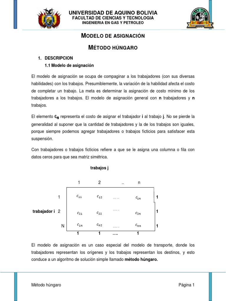 Metodo Hungaro | PDF | Matriz (Matemáticas) | Algoritmos