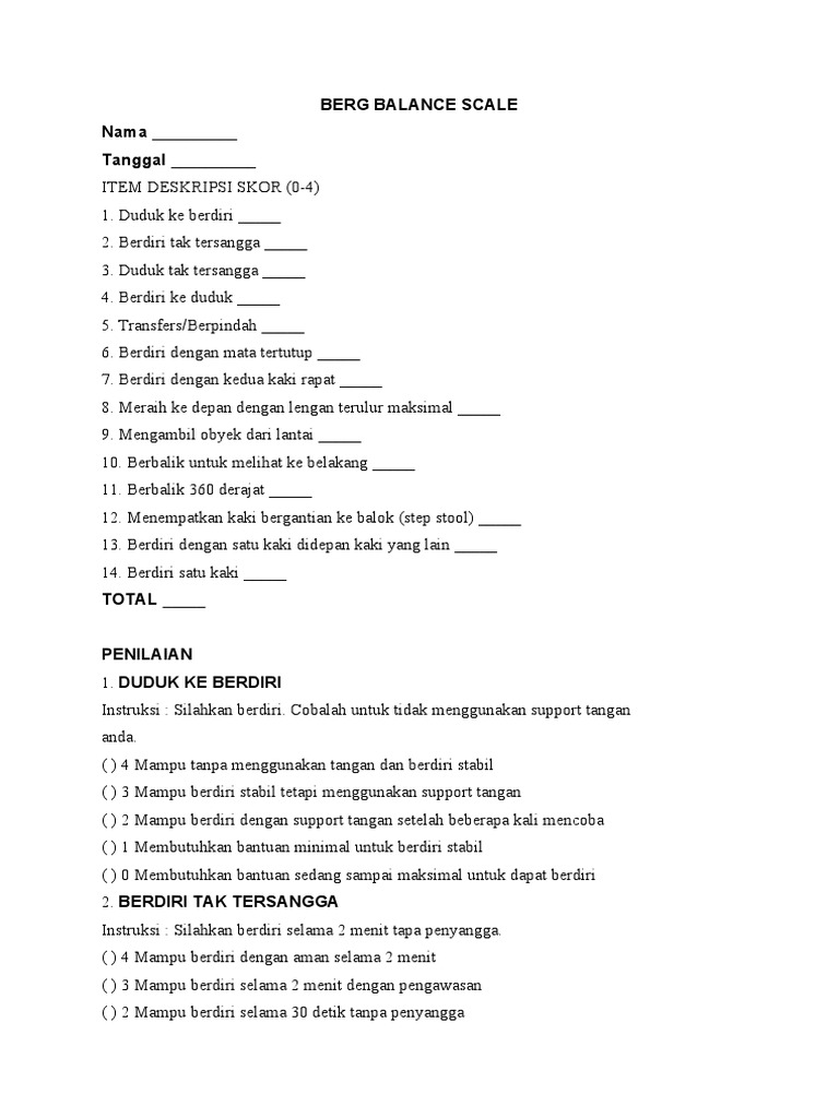 Berg Balance Scale | PDF