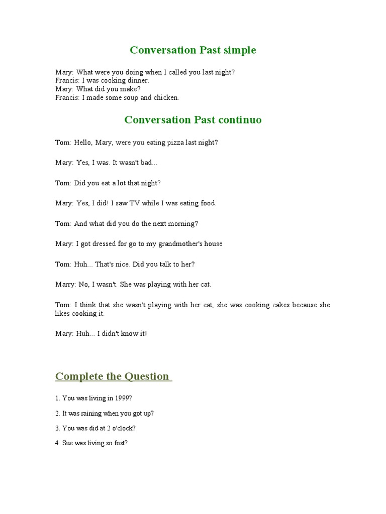 Conversation Past Simple and Past Continuo | PDF