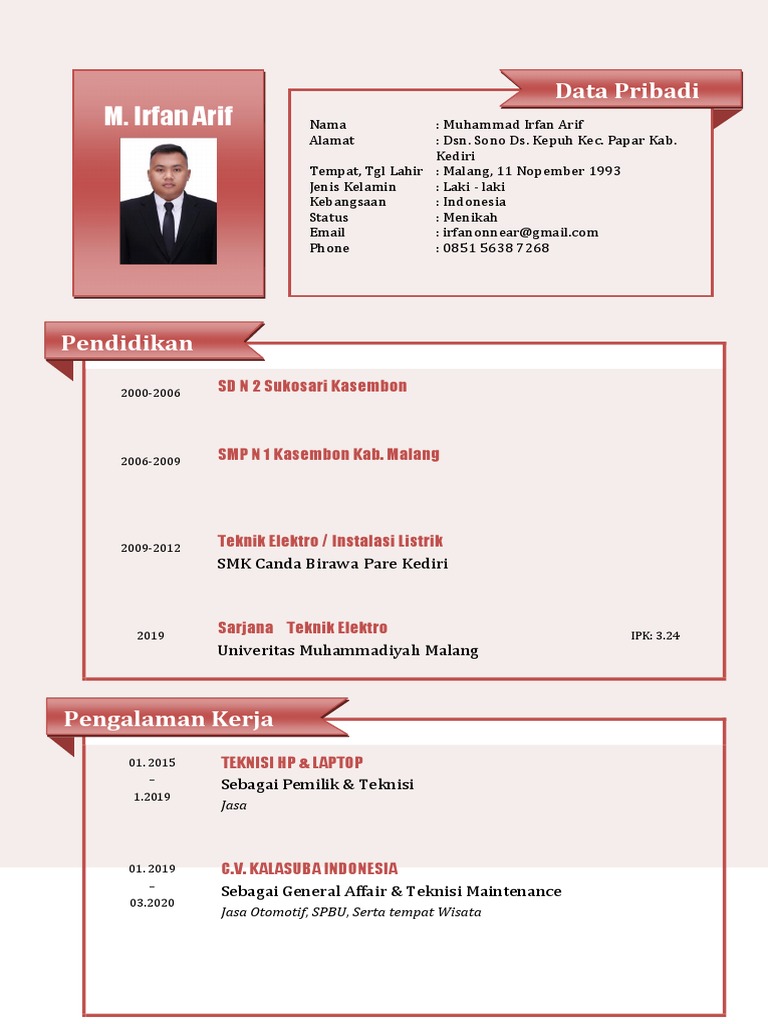CV Muhammad Irfan Arif | PDF