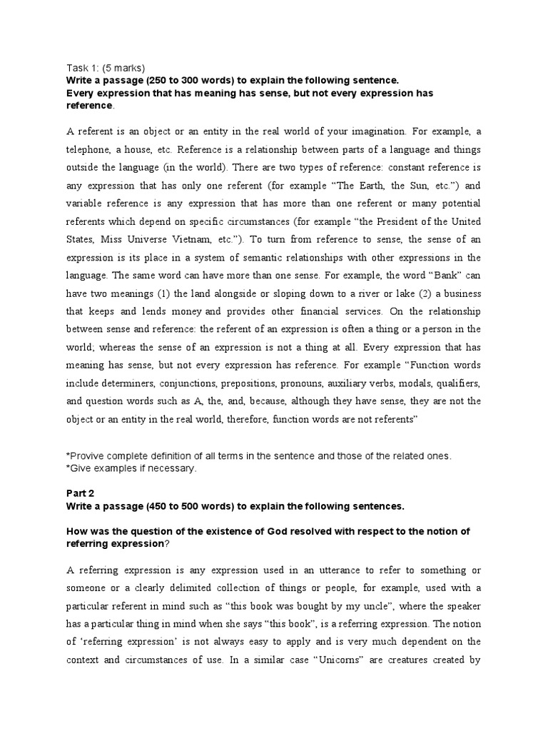 Sense vs. Reference in Language Explained | PDF | Word | Existence