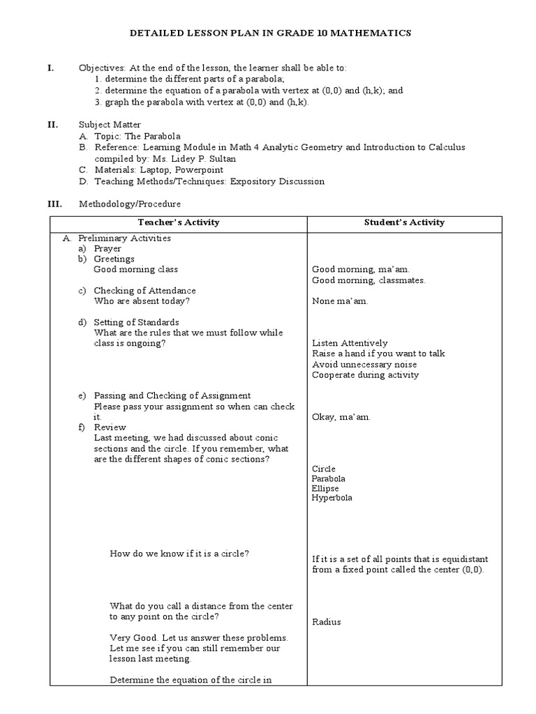 Detailed Lesson Plan in Grade 10 Mathematics Jonna | PDF | Geometry ...