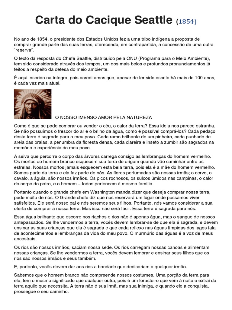 Carta Do Cacique Seattle 1854 | PDF | Terra | Vermelho