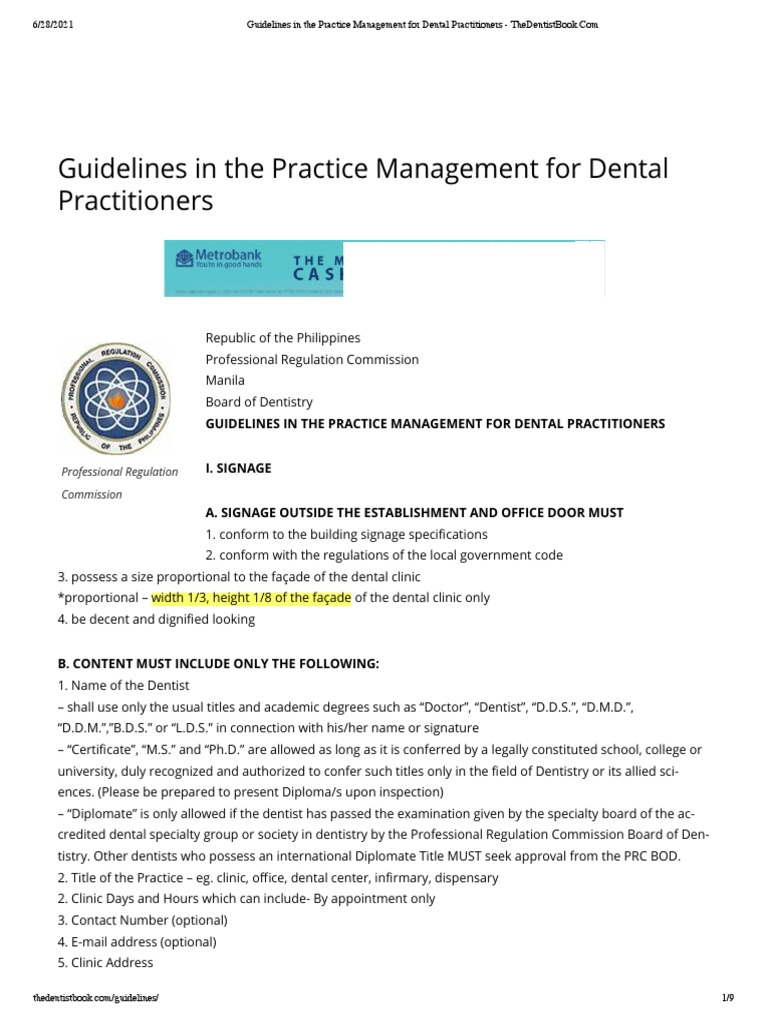 Guidelines in The Practice Management For Dental Practitioners | PDF ...