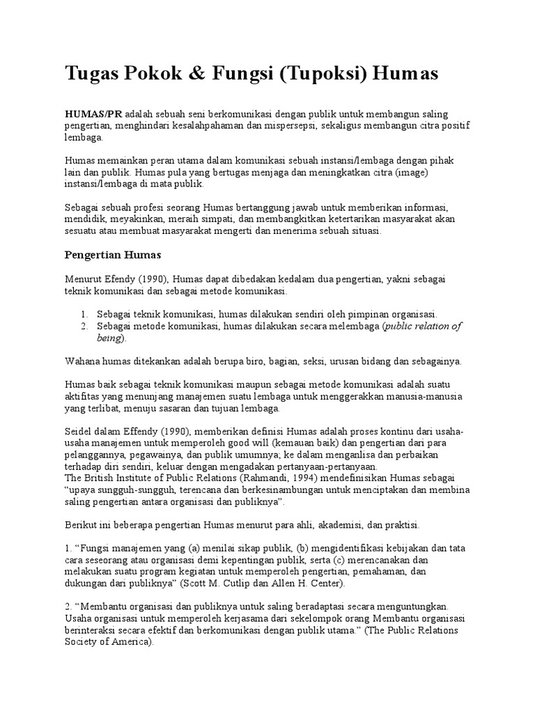 Tugas Pokok Dan Kegiatan Humas | PDF