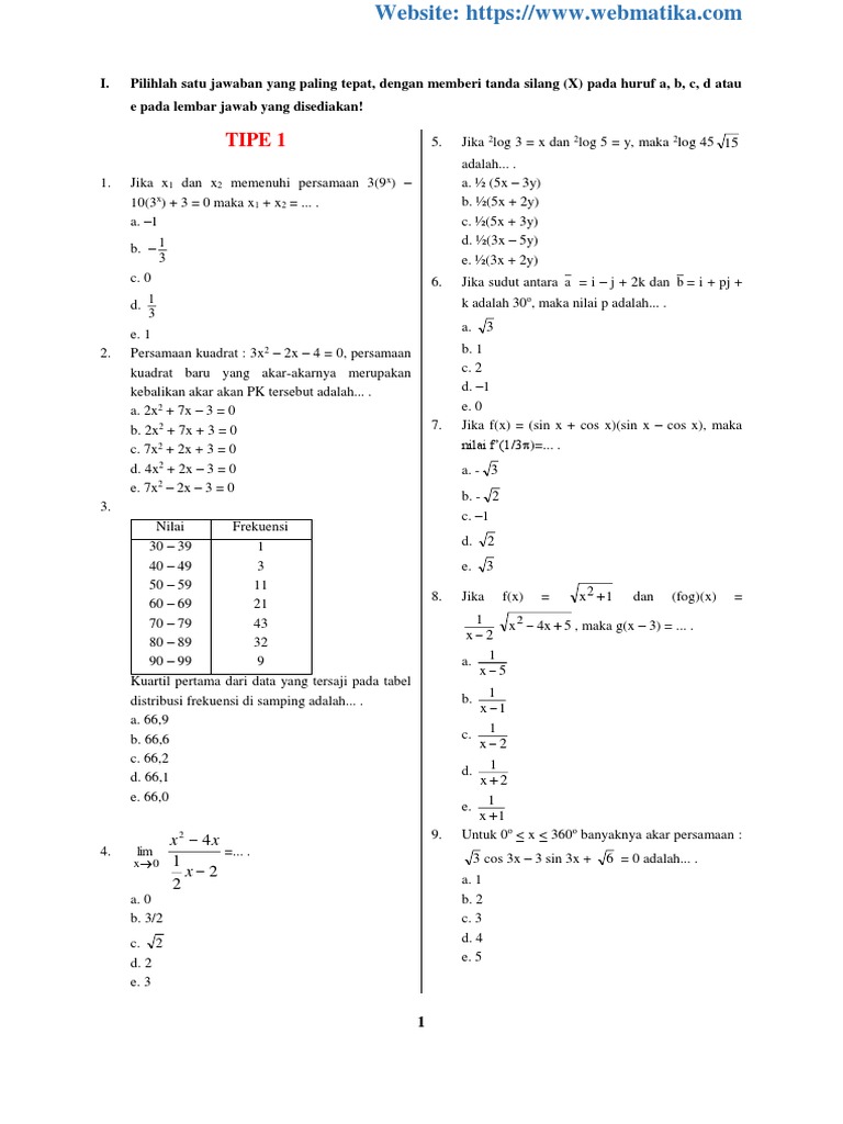 Bank Soal Matematika SMA | PDF
