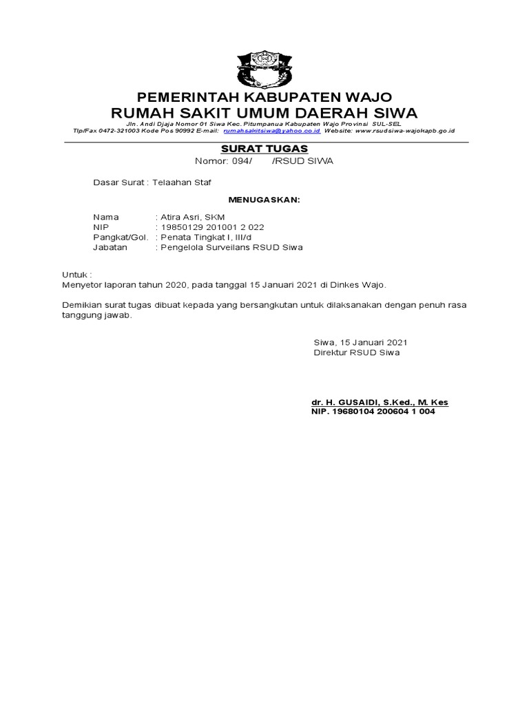 Surat Tugas RSUD Siwa | PDF