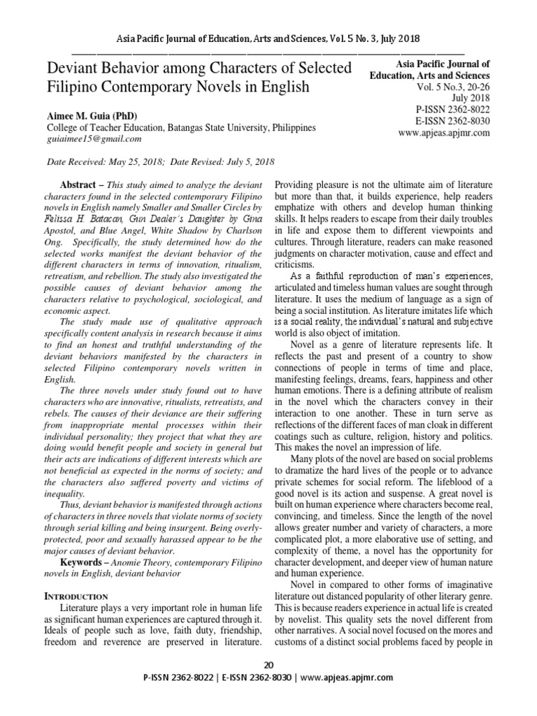 Deviant Behavior Among Characters of Selected Filipino Contemporary ...