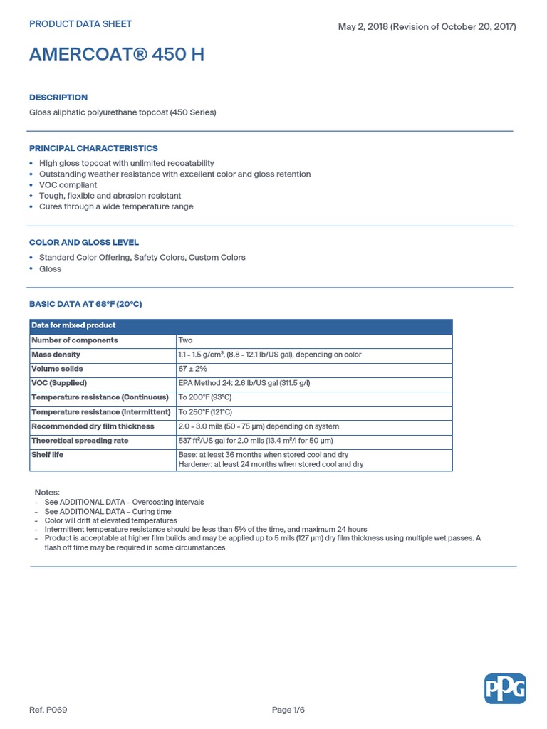 PPG PDS Amercoat 450H | PDF | Epoxy | Legal Liability