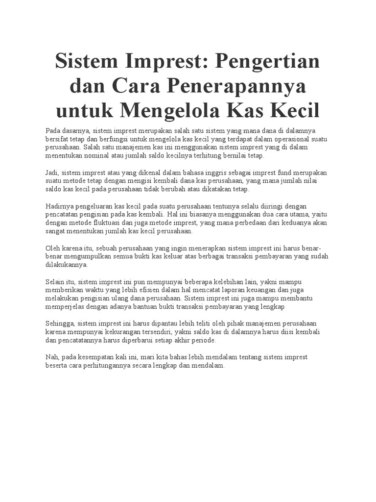 Sistem Imprest | PDF