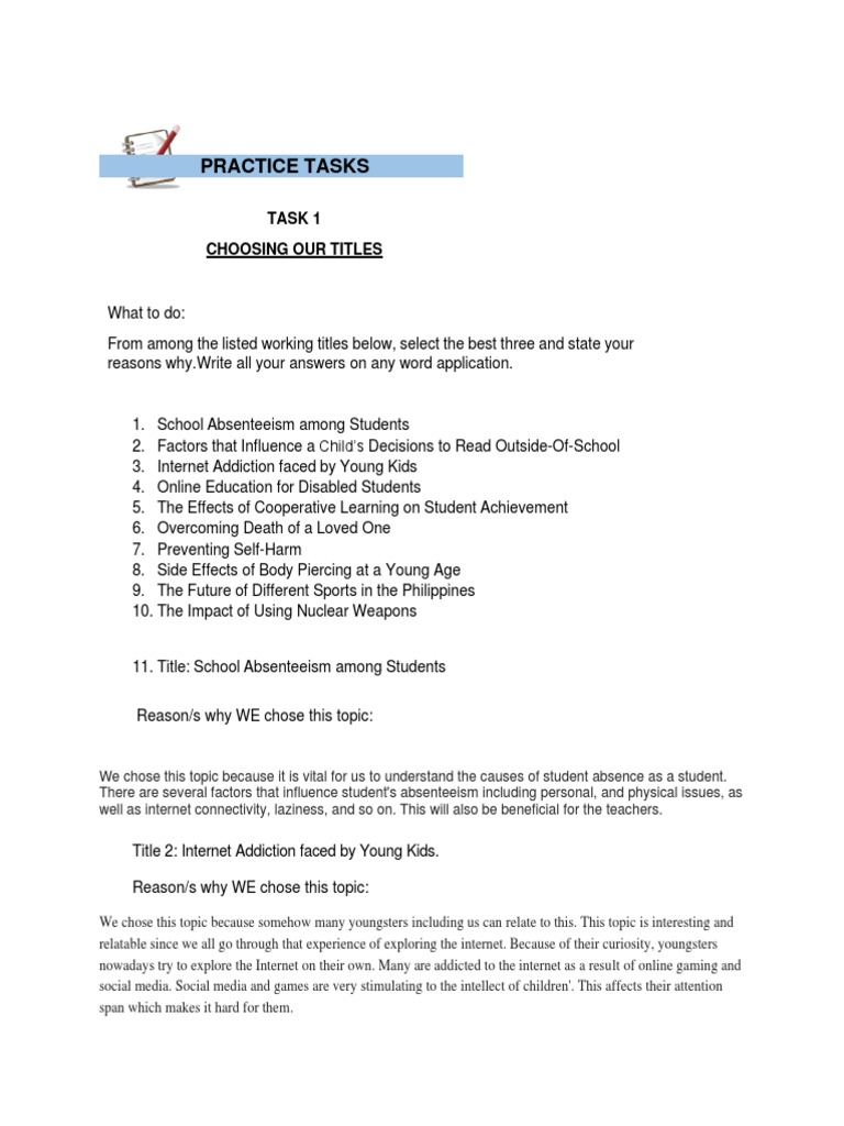 Practice Tasks: Task 1 Choosing Our Titles | PDF | Social Science ...