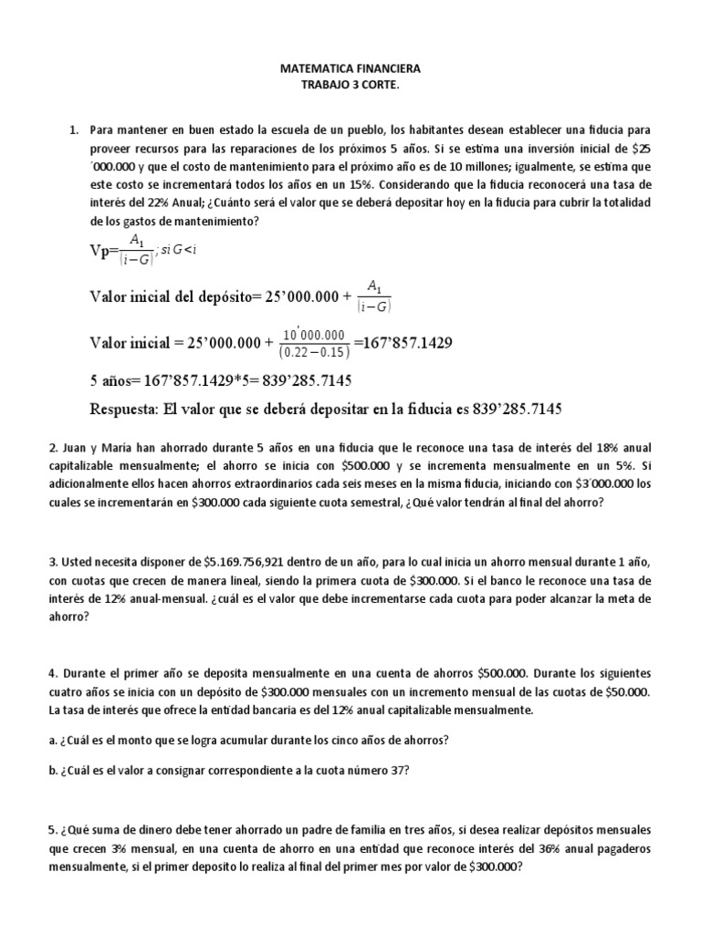 Avance 3 Corte Matematica Financiera | PDF | Finanzas Matemáticas | Economias