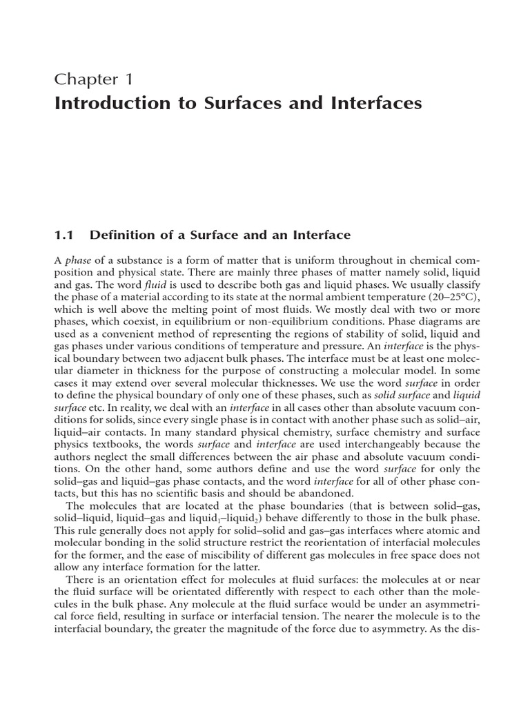 Introduction To Surfaces and Interfaces: 1.1 Definition of A Surface ...