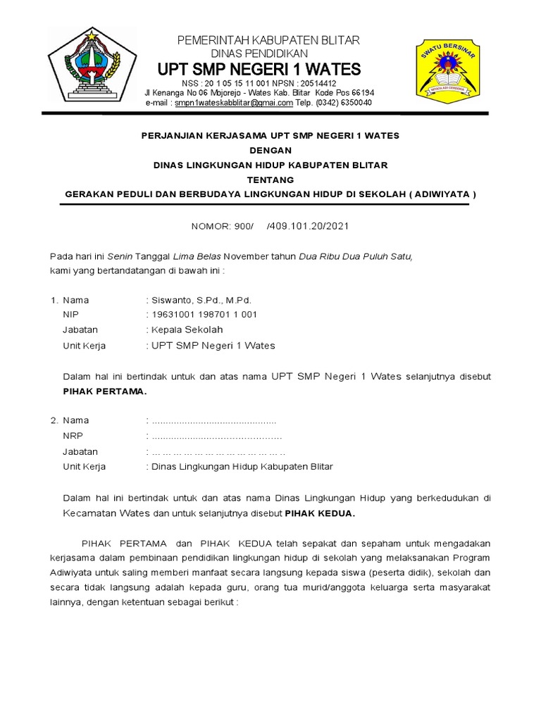 MOU Sekolah Dan DLH | PDF