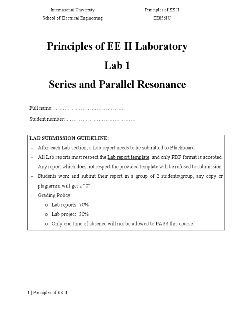 Lab 1 - Data Sheet | Download Free PDF | Electrical Network | Resonance