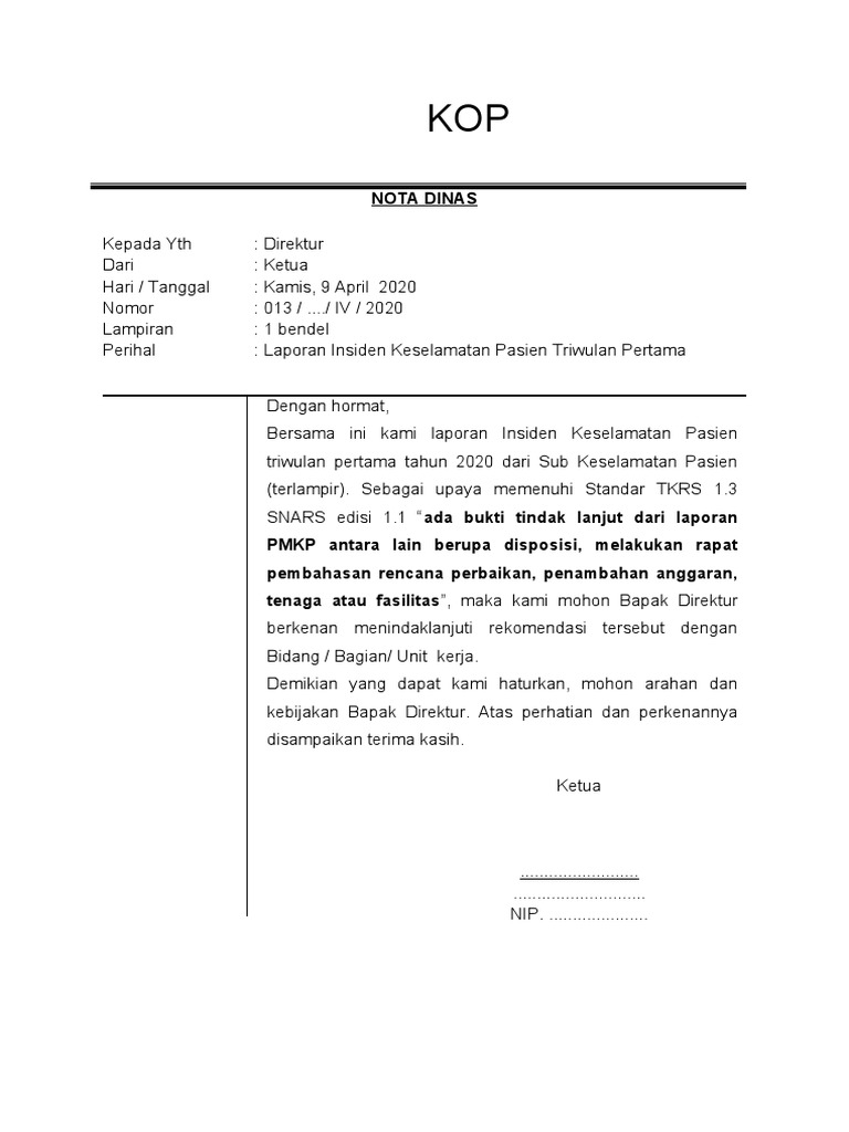 Contoh Nota Dinas Pengantar Laporan | PDF