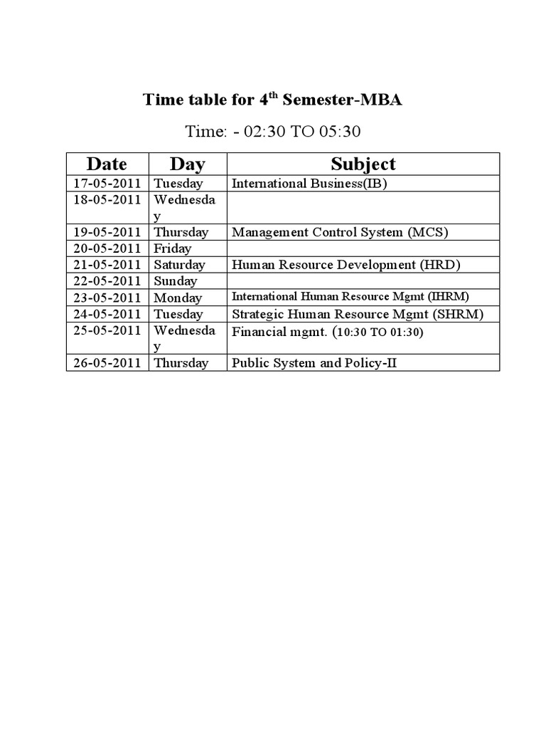 Time Table For 4th Semester | PDF