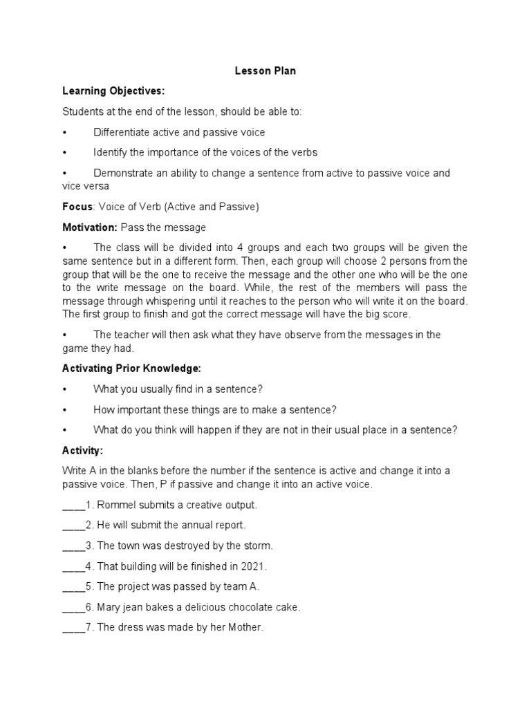 Lesson Plan Learning Objectives | PDF | Lesson Plan | Cognition