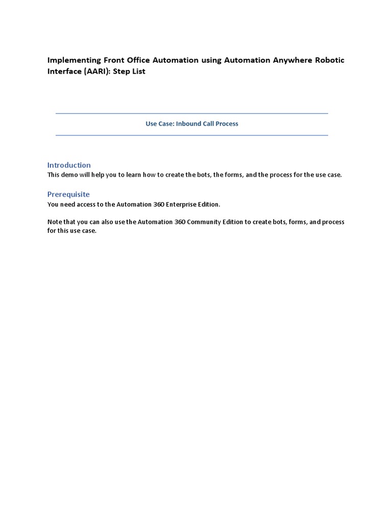 Implementing Front Office Automation Using Automation Anywhere Robotic ...