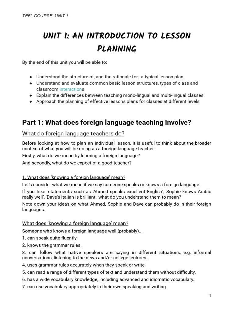 Tefl Course Unit 1 | PDF | Language Education | Multilingualism