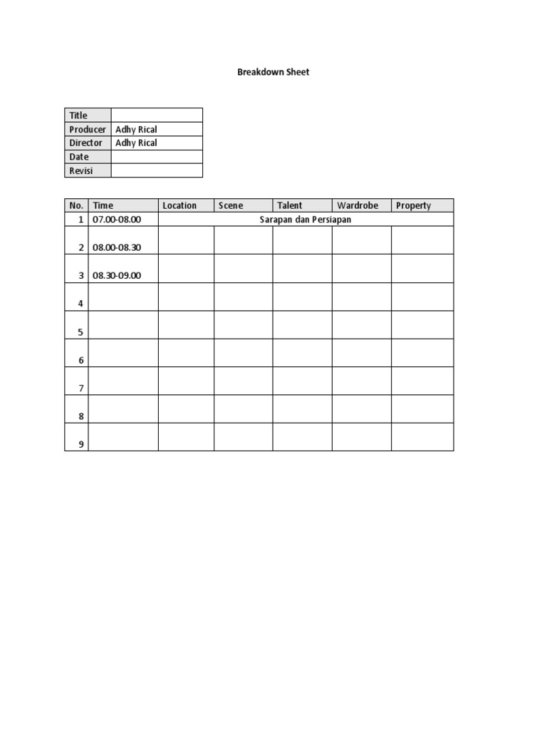 Breakdown Sheet | PDF