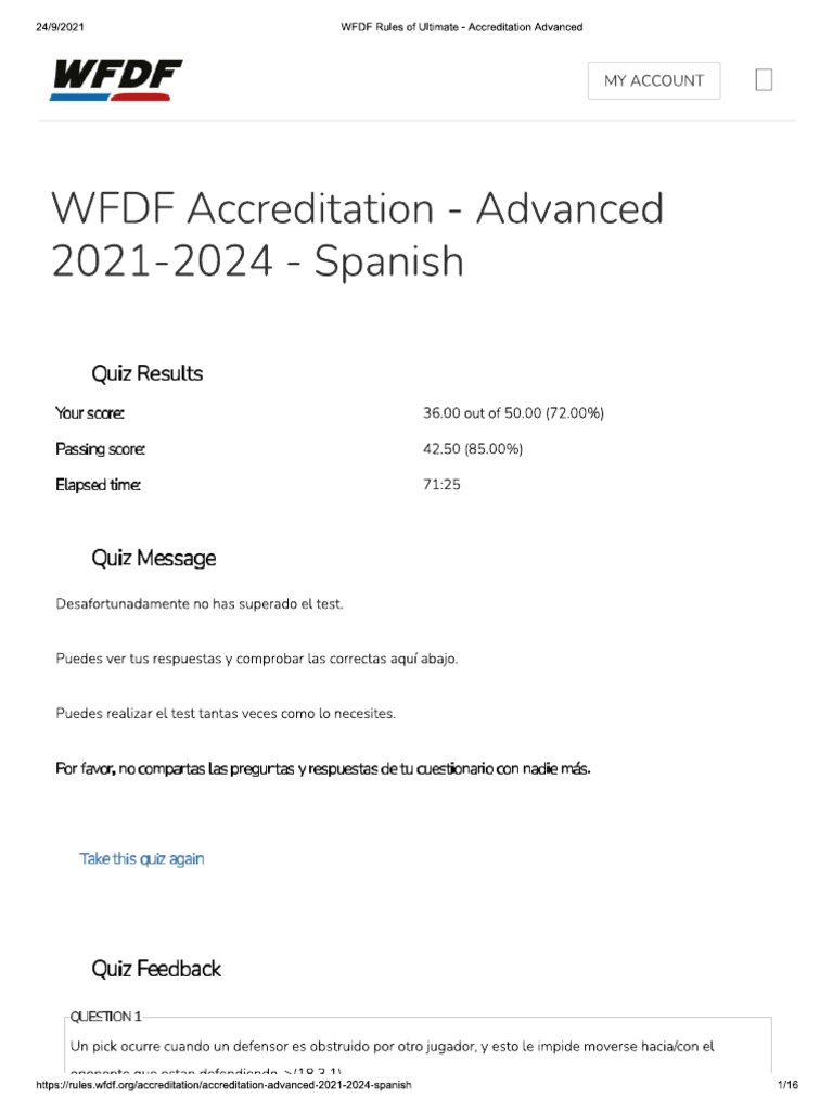 WFDF Rules of Ultimate - Accreditation Advanced | PDF