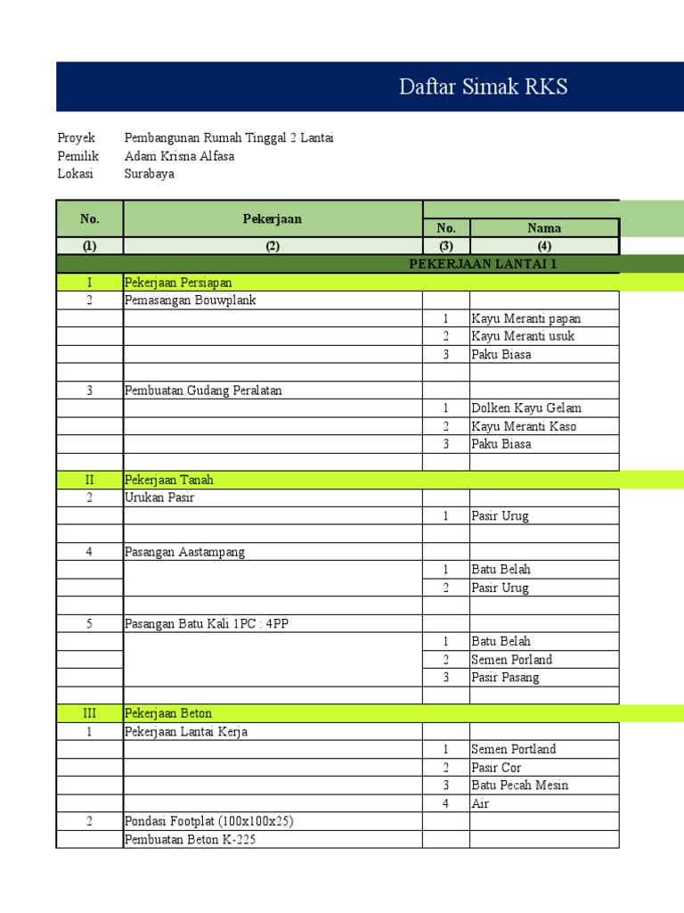 RKS Proyek Rumah 2 Lantai Surabaya | PDF