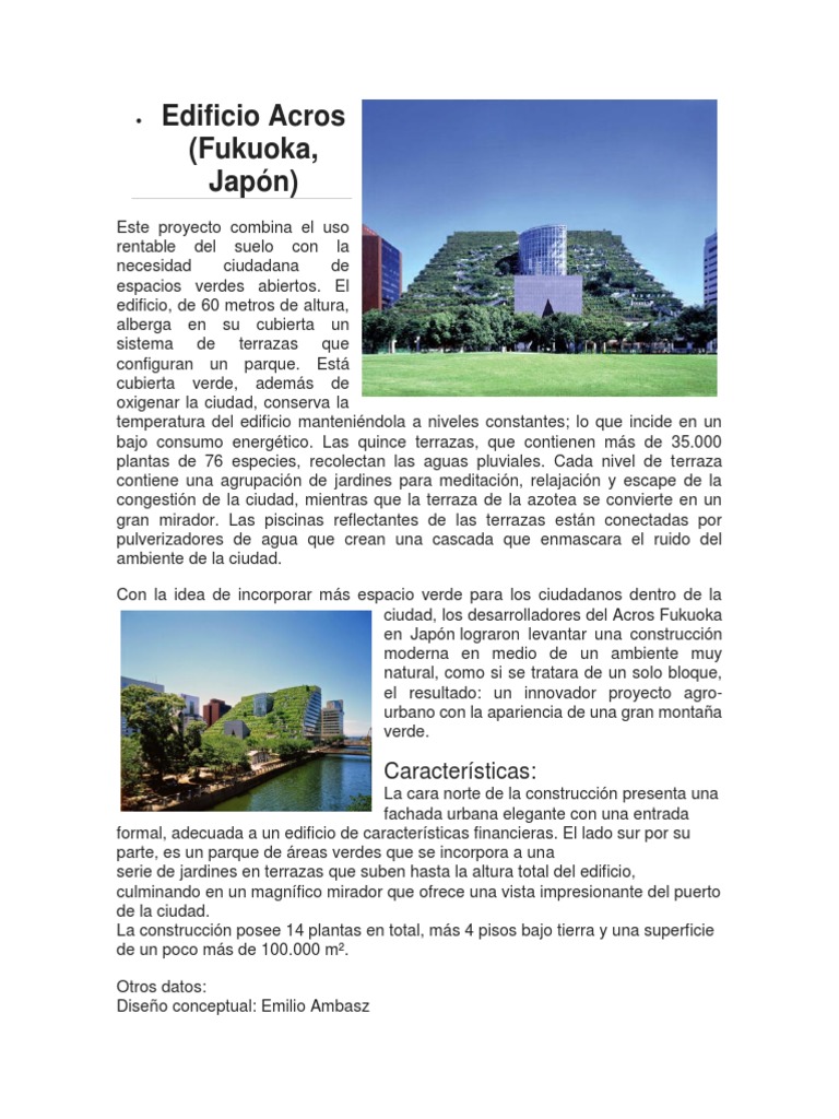 Acros Fukuoka: Innovación Verde | PDF | Japón | Arquitecto