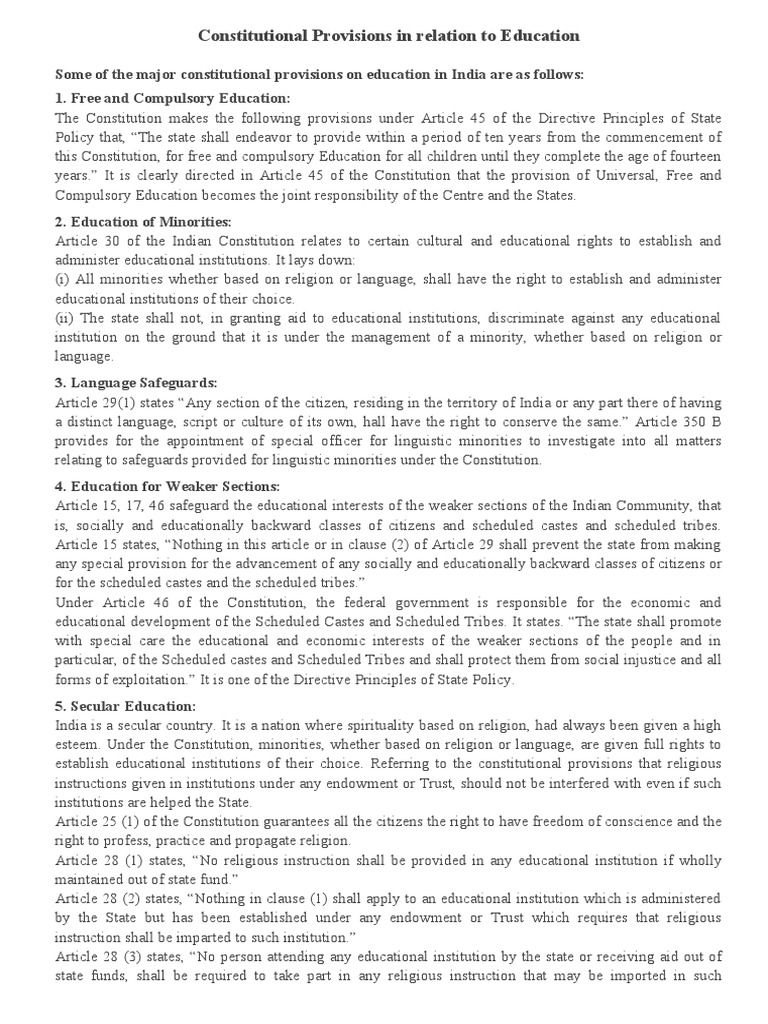 Constitutional Provisions in Relation To Education | PDF | Citizenship ...