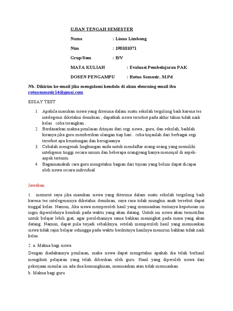 UTS EVALUASI Liana Limbong | PDF | Kesehatan Holistik