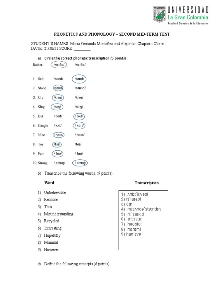 Phonetics Test Second Term 2021-2 | PDF