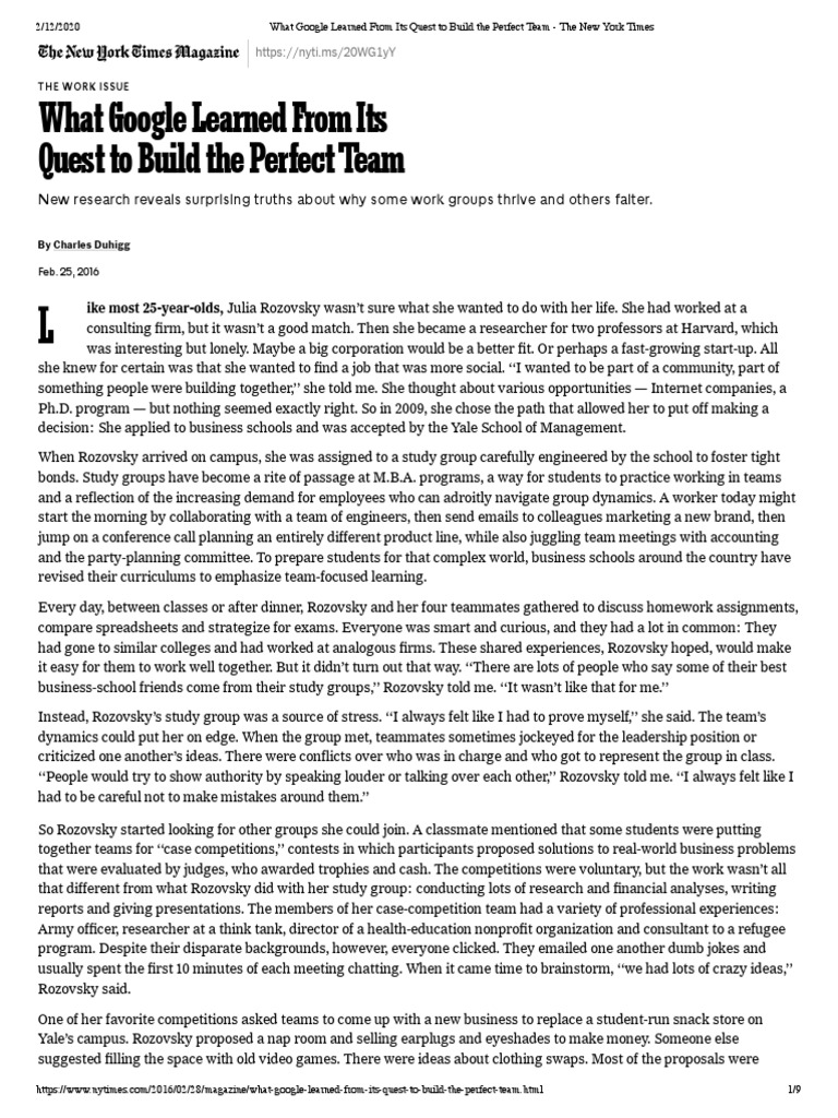 What Google Learned From Its Quest To Build The Perfect Team - The New ...