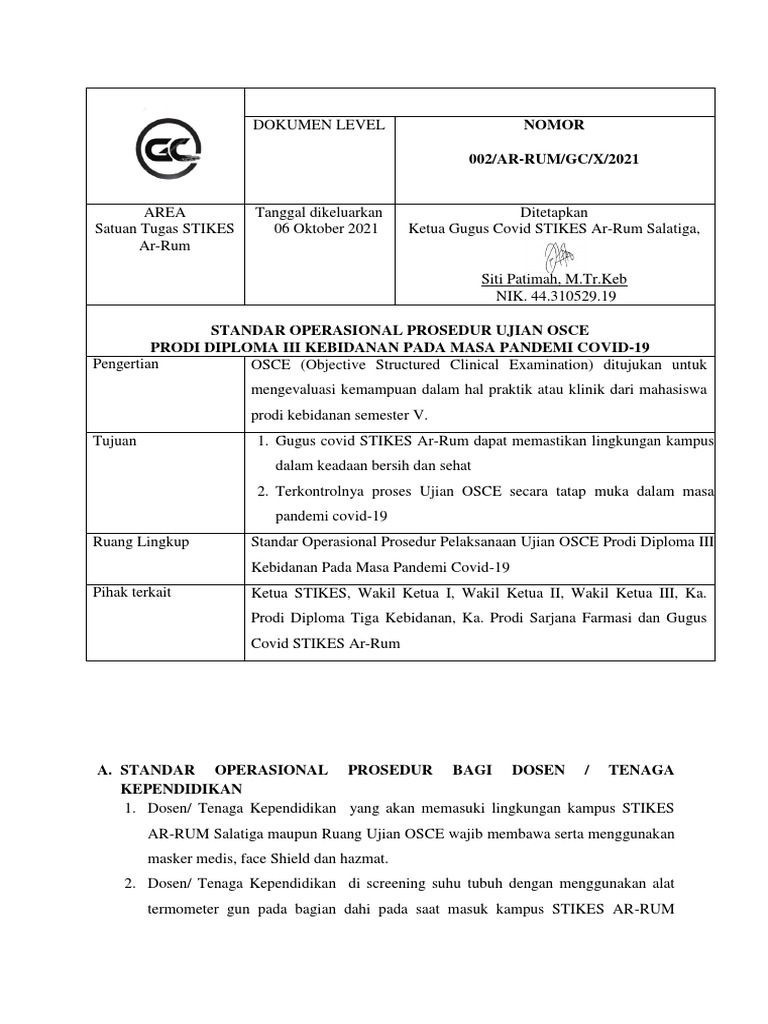 SOP Ujian OSCE 2021 | PDF