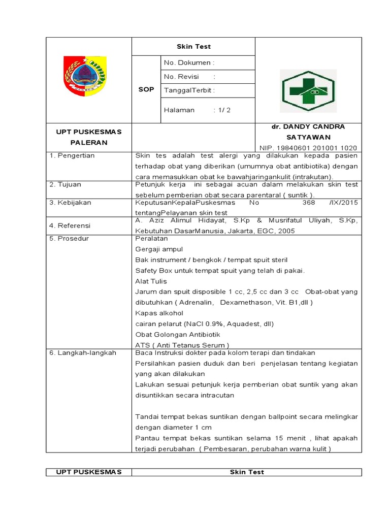 SOP Skin Test | PDF