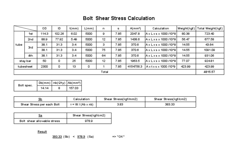 Bolt Shear Stress | PDF