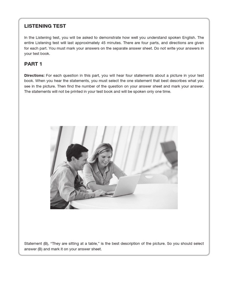 Listening Test: Directions: For Each Question in This Part, You Will ...