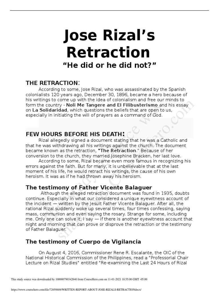 Jose Rizal's Retraction: This Study Resource Was | PDF | Freemasonry