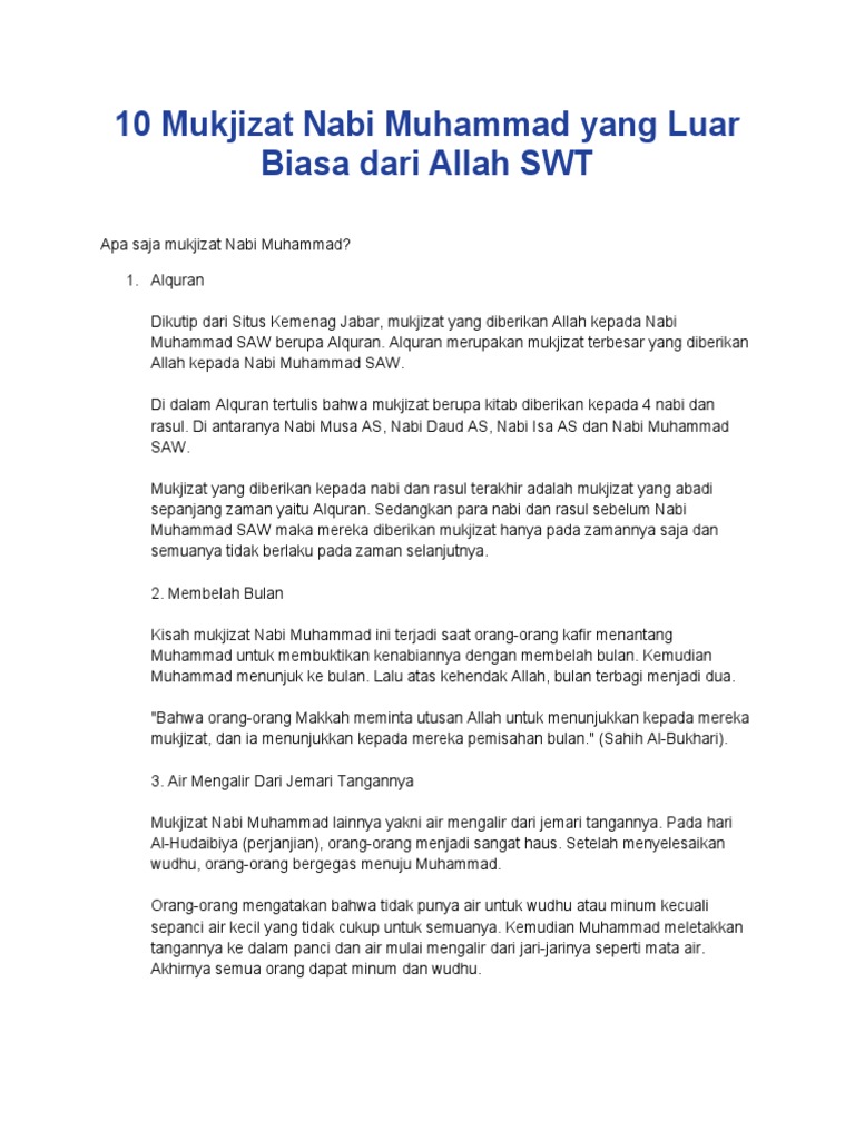 10 Mukjizat Nabi Muhammad Yang Luar Biasa Dari Allah SWT | PDF 10 Mukjizat Nabi Muhammad Yang Luar Biasa Dari Allah SWT | PDF