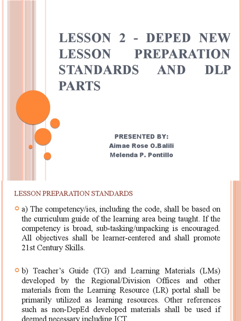 LESSON 2 - DepEd NEW LESSON PREPARATION STANDARDS | PDF | Learning ...