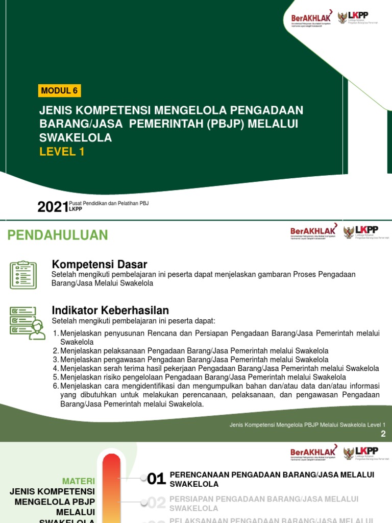 Slide Modul 6 Mengelola PBJP Melalui Swakelola | PDF