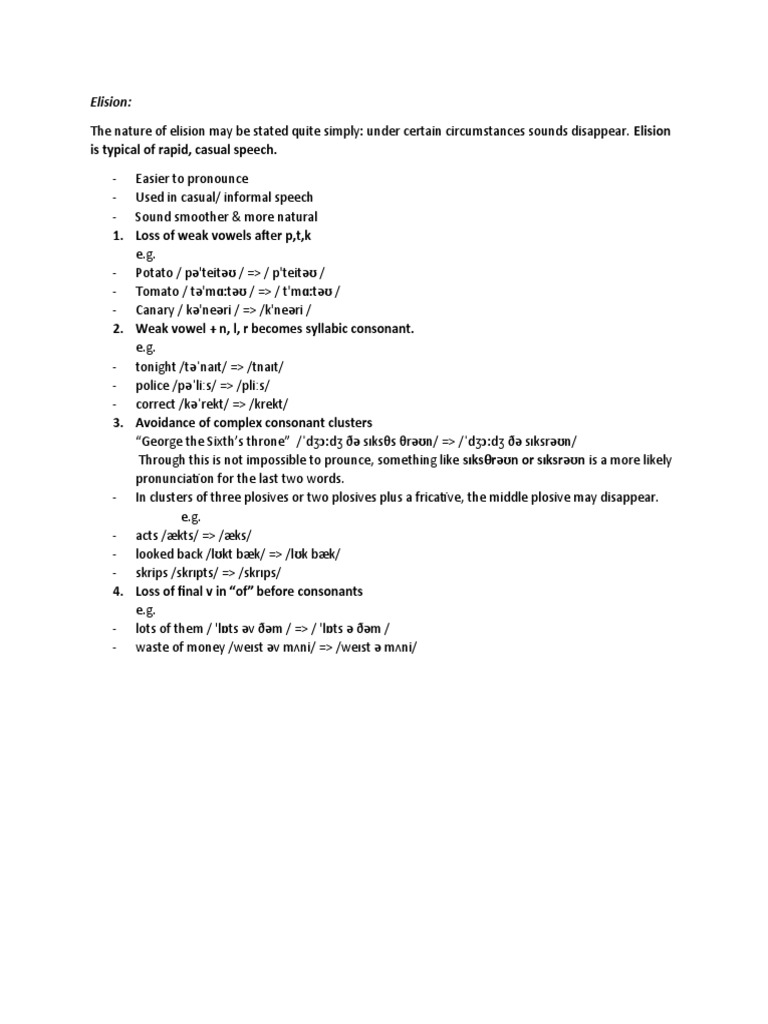 Is Typical of Rapid, Casual Speech.: Elision | PDF | Foreign Language ...