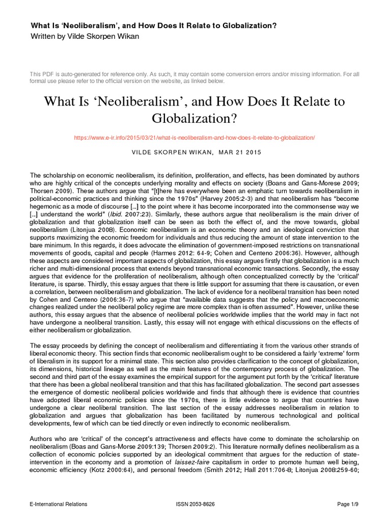 What Is Neoliberalism and How Does It Relate To Globalization | PDF ...