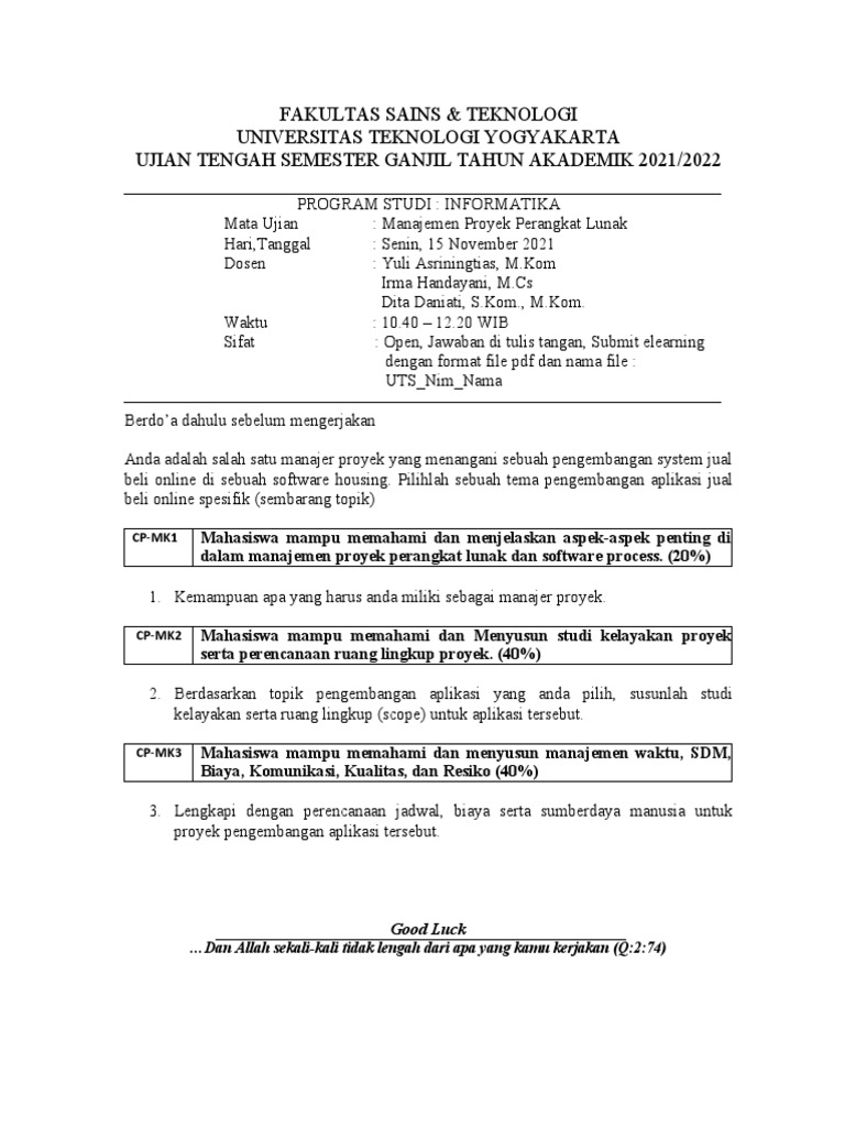 Soal UTS MPPL Ganjil 2021-2022 | PDF